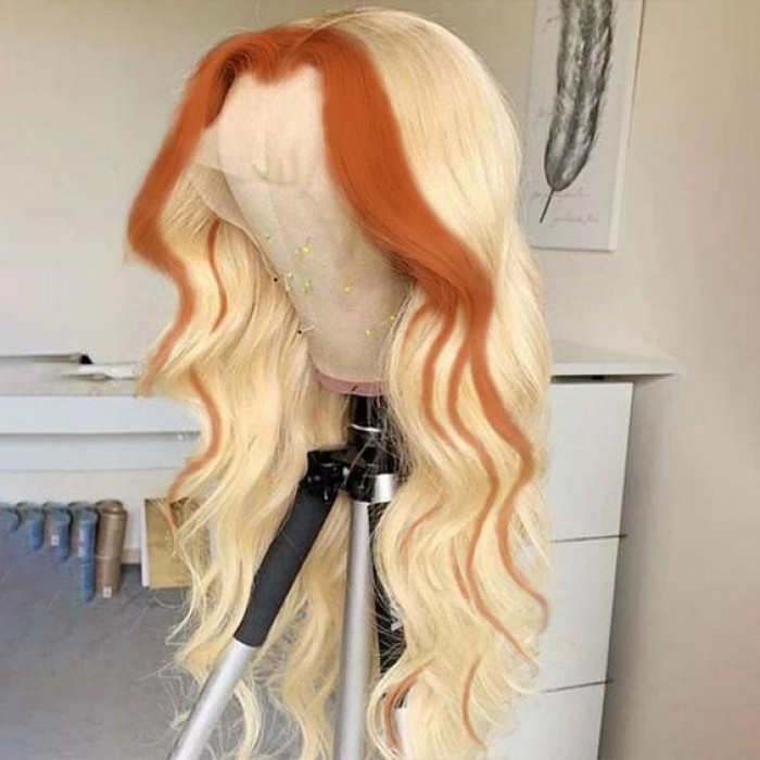 Blonde/Ginger Skunk Stripe Straight Halloween Color Lace Front Wig ...