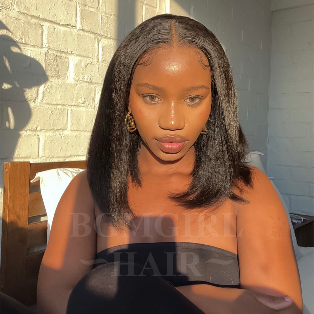 Short Bob Kinky Straight Wear Go Wig 180% 6x4 HD Lace Closure Glueless Wig | BGMgirl Hair BGMgirl