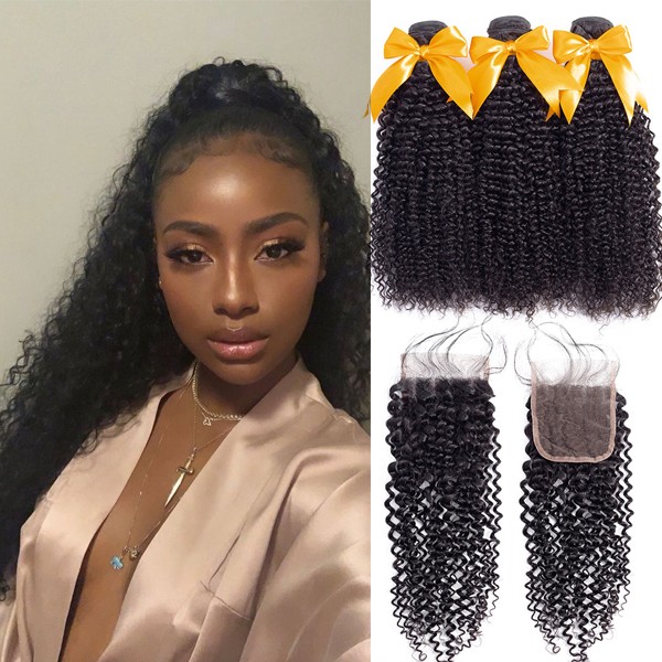 BGMgirl Kinky Curly Hair Bundles With 4x4 Closure Human Hair BGMgirl