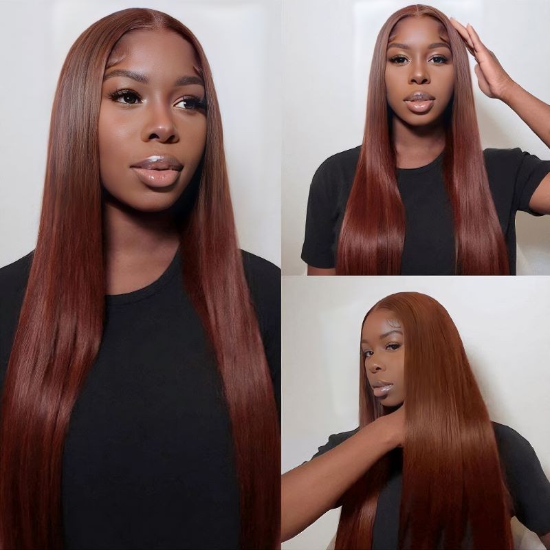 Reddish Brown Straight Wear Go Wig 6x4 Lace Closure 180% Density Color Glueless Wig | BGMgirl ...