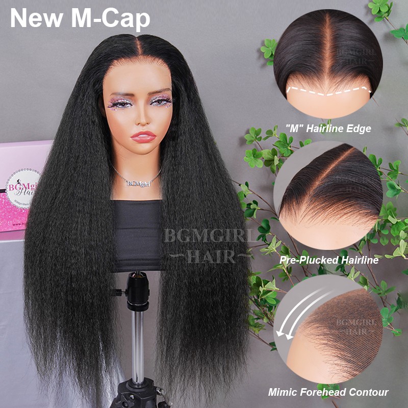 M-cap Kinky Straight 9x6 Wear Go Wig HD Lace Pre-Bleached Tiny Knots ...