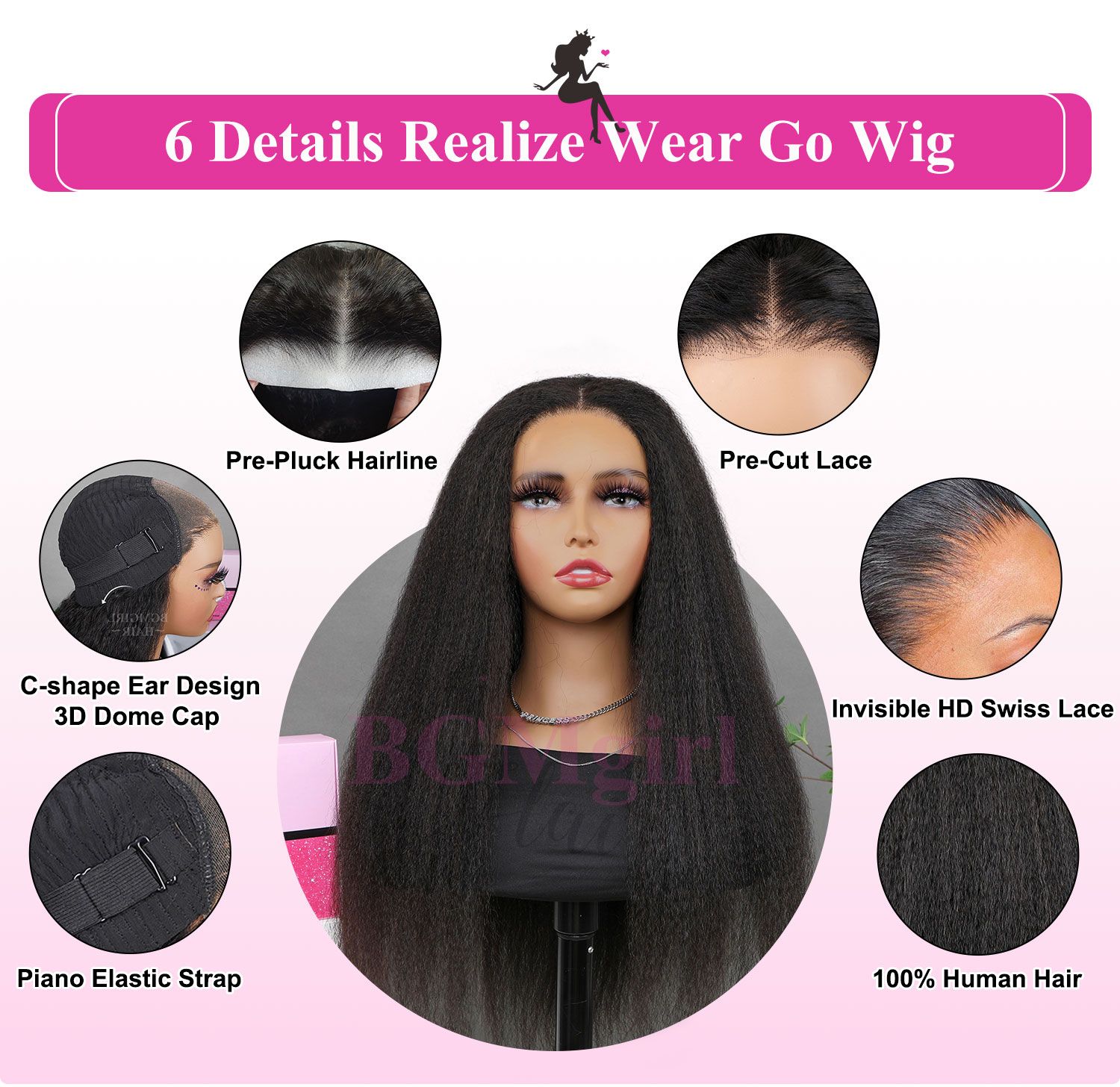 Kinky Straight Wear Go Wig 6x4 HD Lace Closure 180% Glueless Wig | BGMgirl Hair BGMgirl